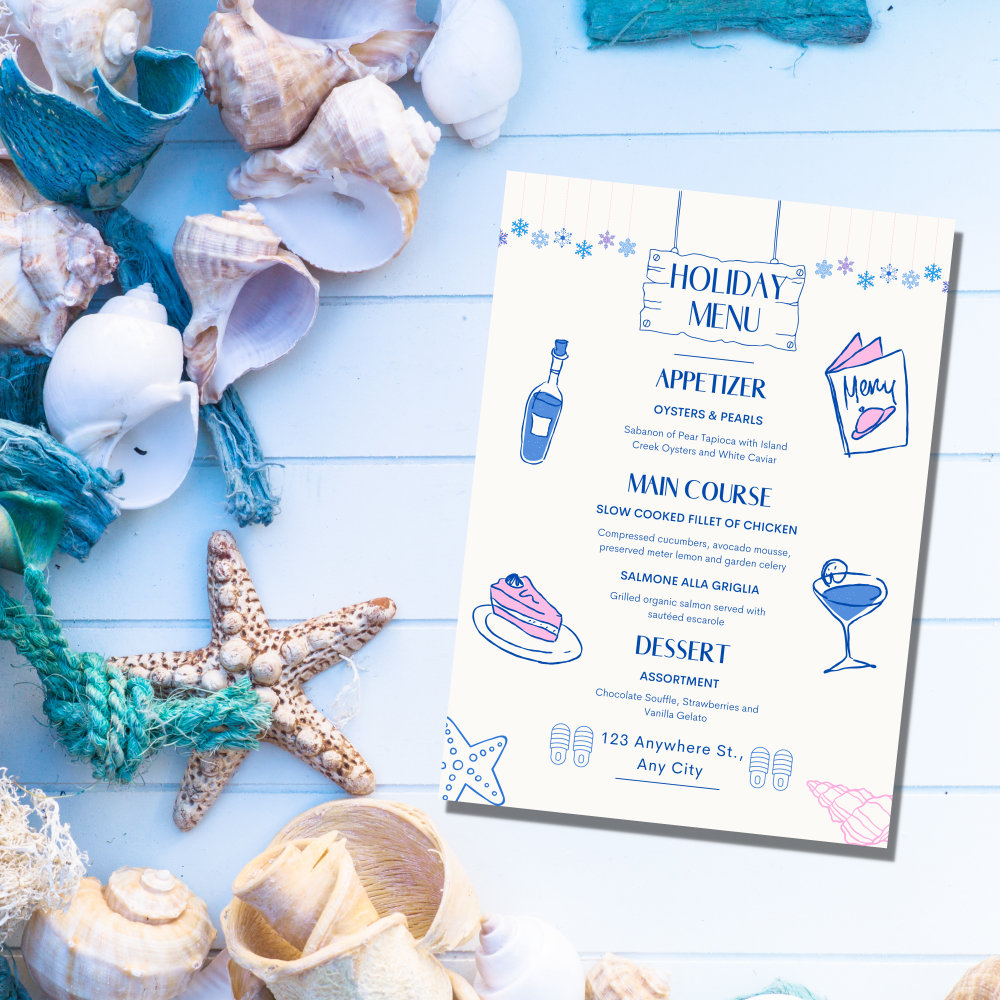 Beach Party Theme Menu Card Dinner Menu Card Lunch Menu Card Beach ...