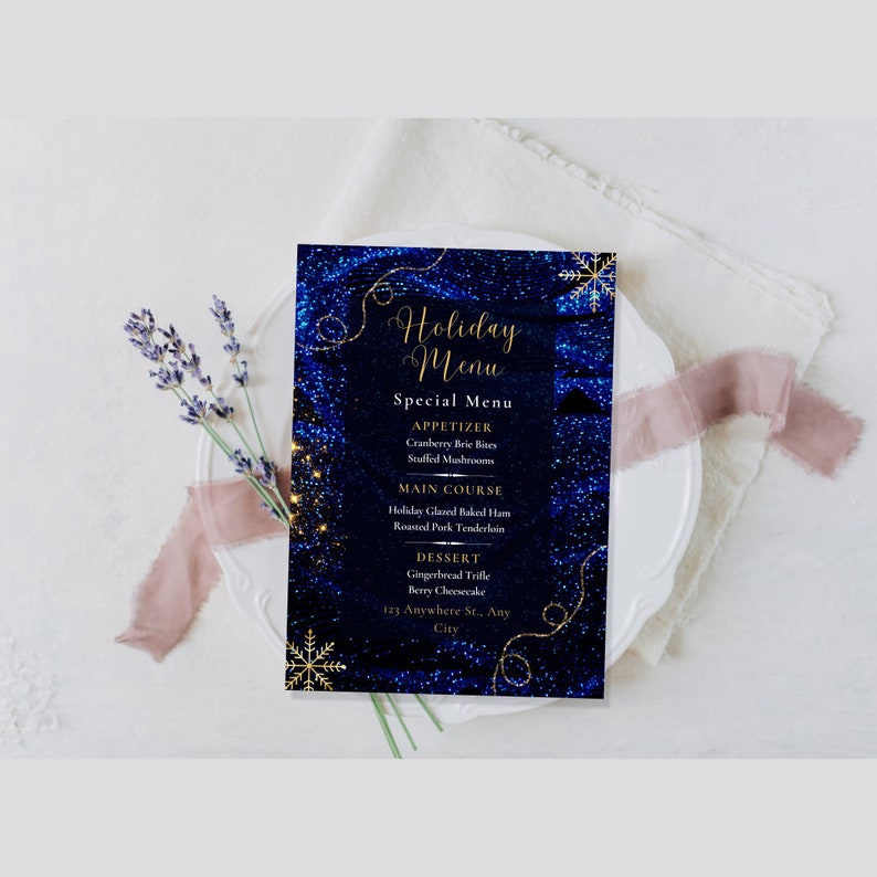 Holiday Menu Card Glitter Menu Card Dinner Menu Lunch Menu Christmas ...