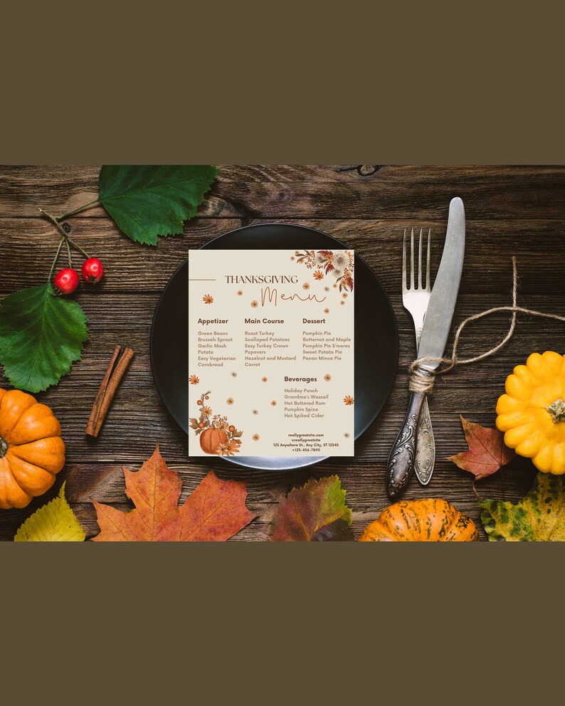 Thanksgiving Menu Card Thanksgiving Party Thanksgiving Dinner Editable ...
