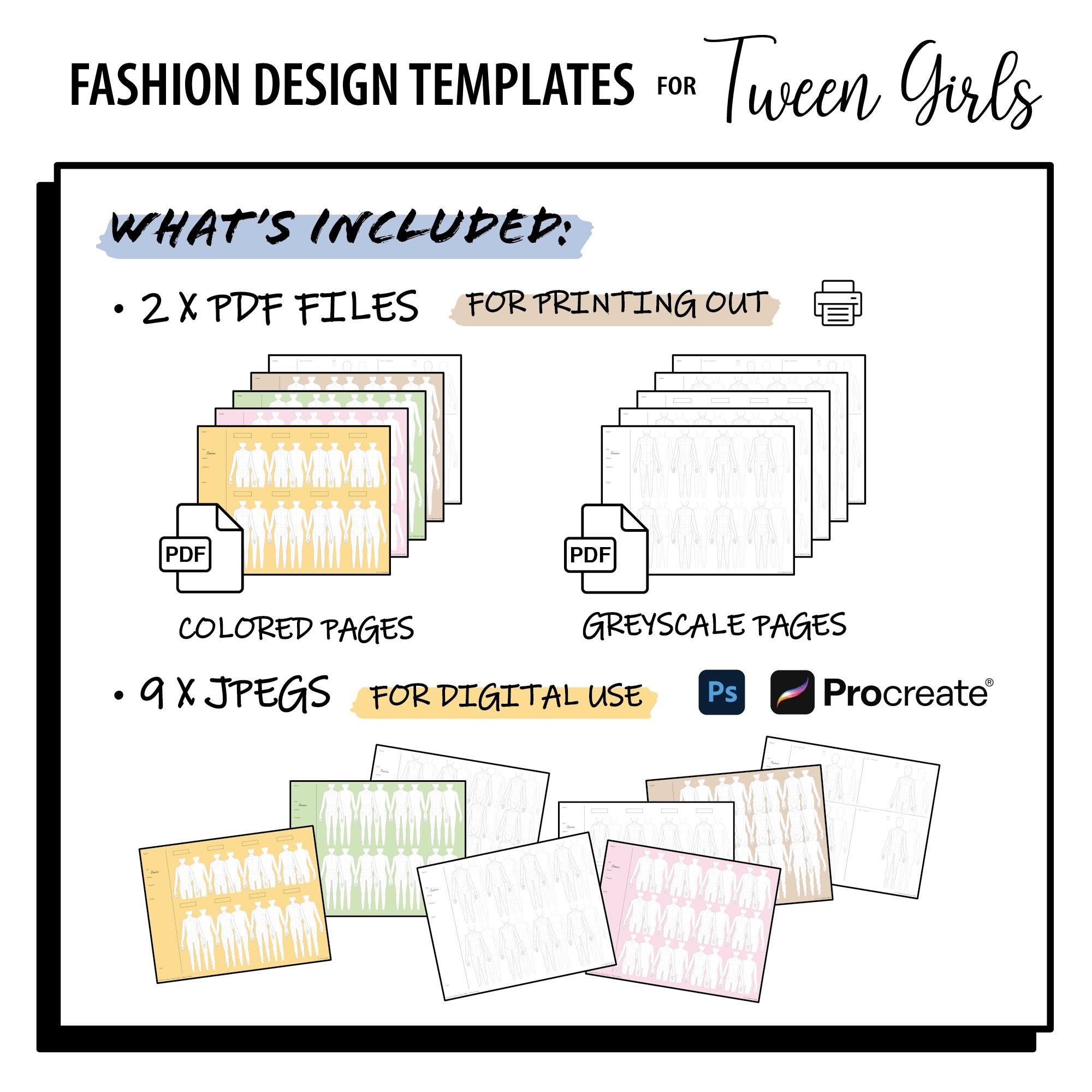 Tween Fashion Design Template, Kids (girls) Fashion Design, Fashion ...