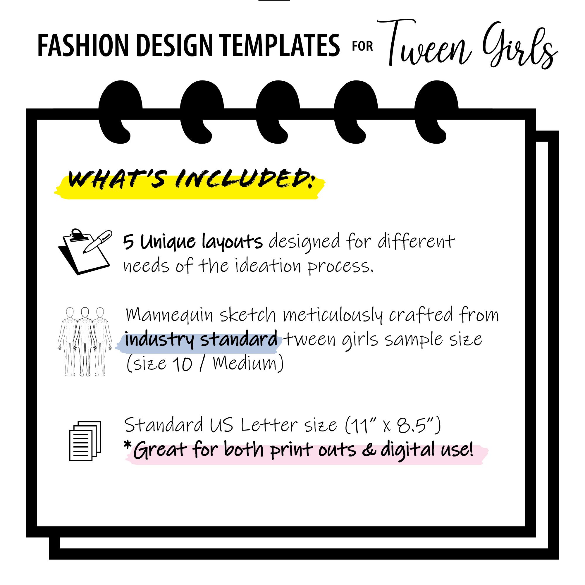 Tween Fashion Design Template, Kids girls Fashion Design, Fashion ...