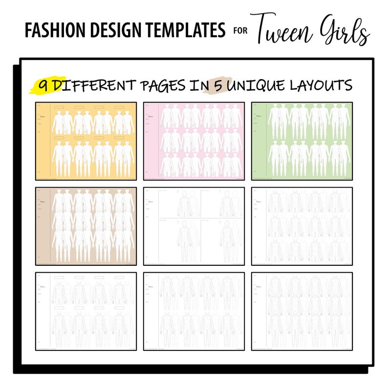 Tween Fashion Design Template, Girls Fashion Sketchbook (digital ...