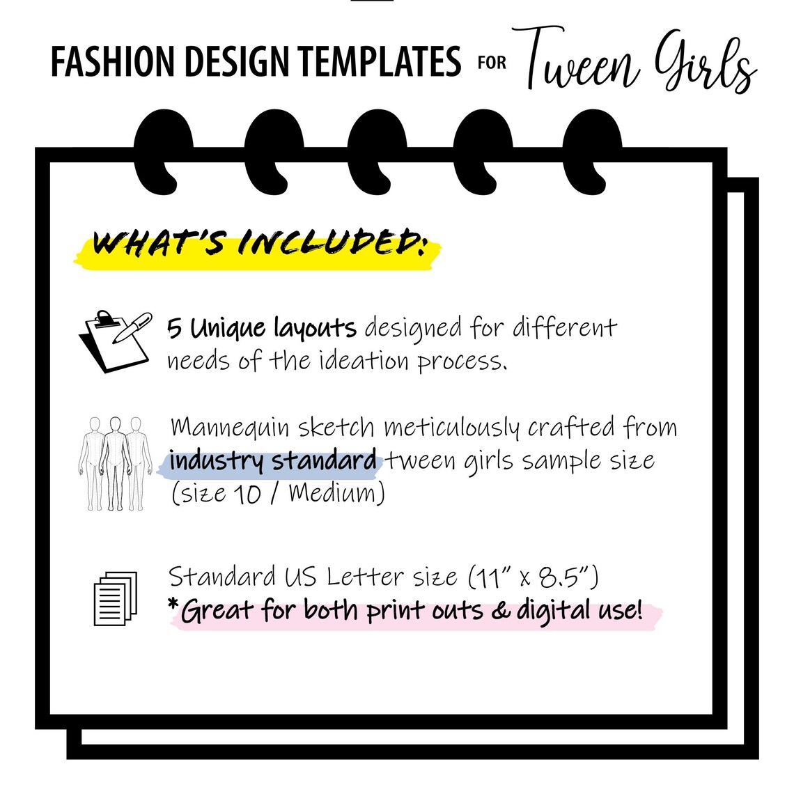 Tween Fashion Design Template, Kids (girls) Fashion Design, Fashion ...