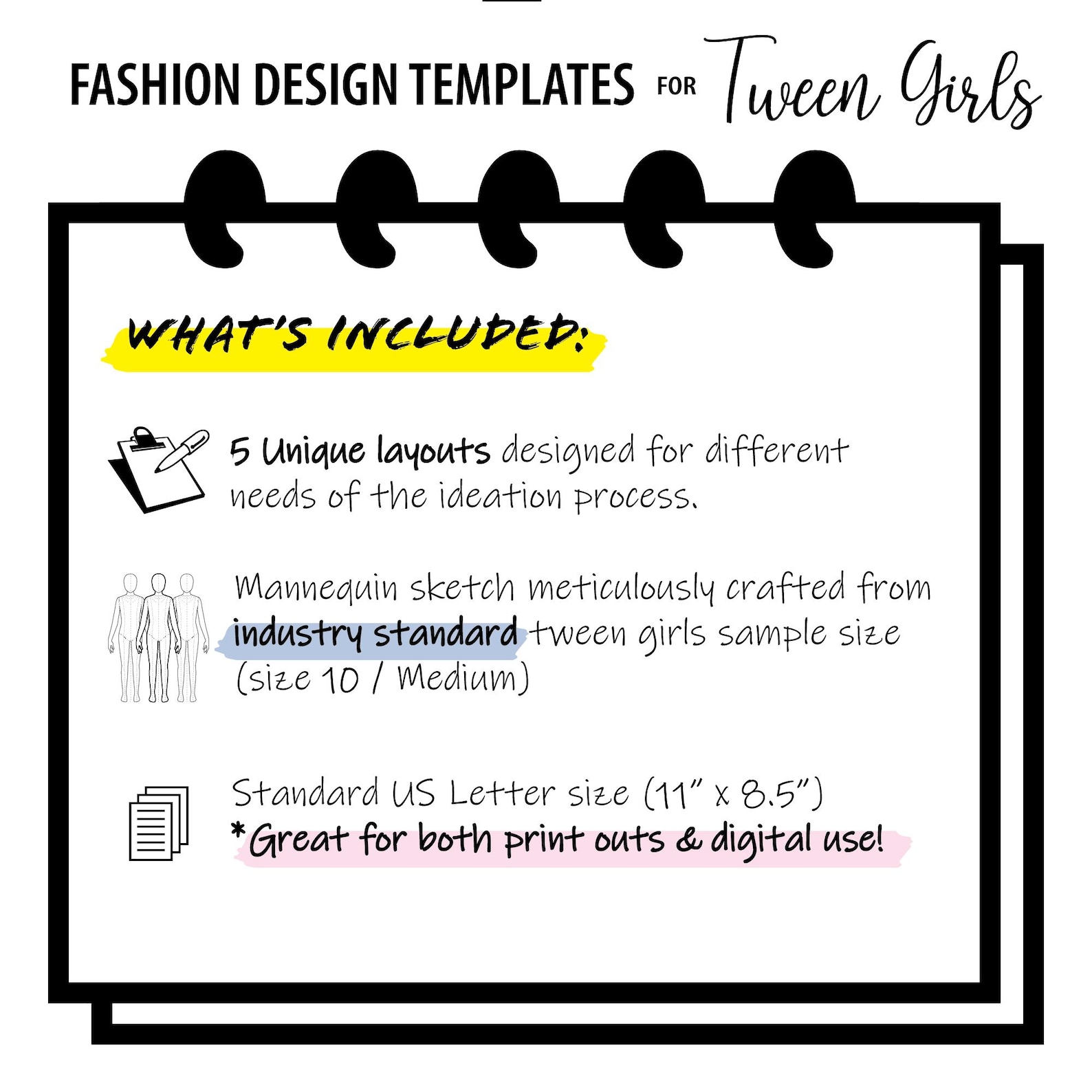 Tween Fashion Design Template, Girls Fashion Sketchbook (digital ...