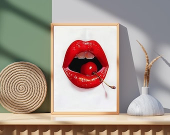 Trio of Biting Red Lips Poster - Etsy