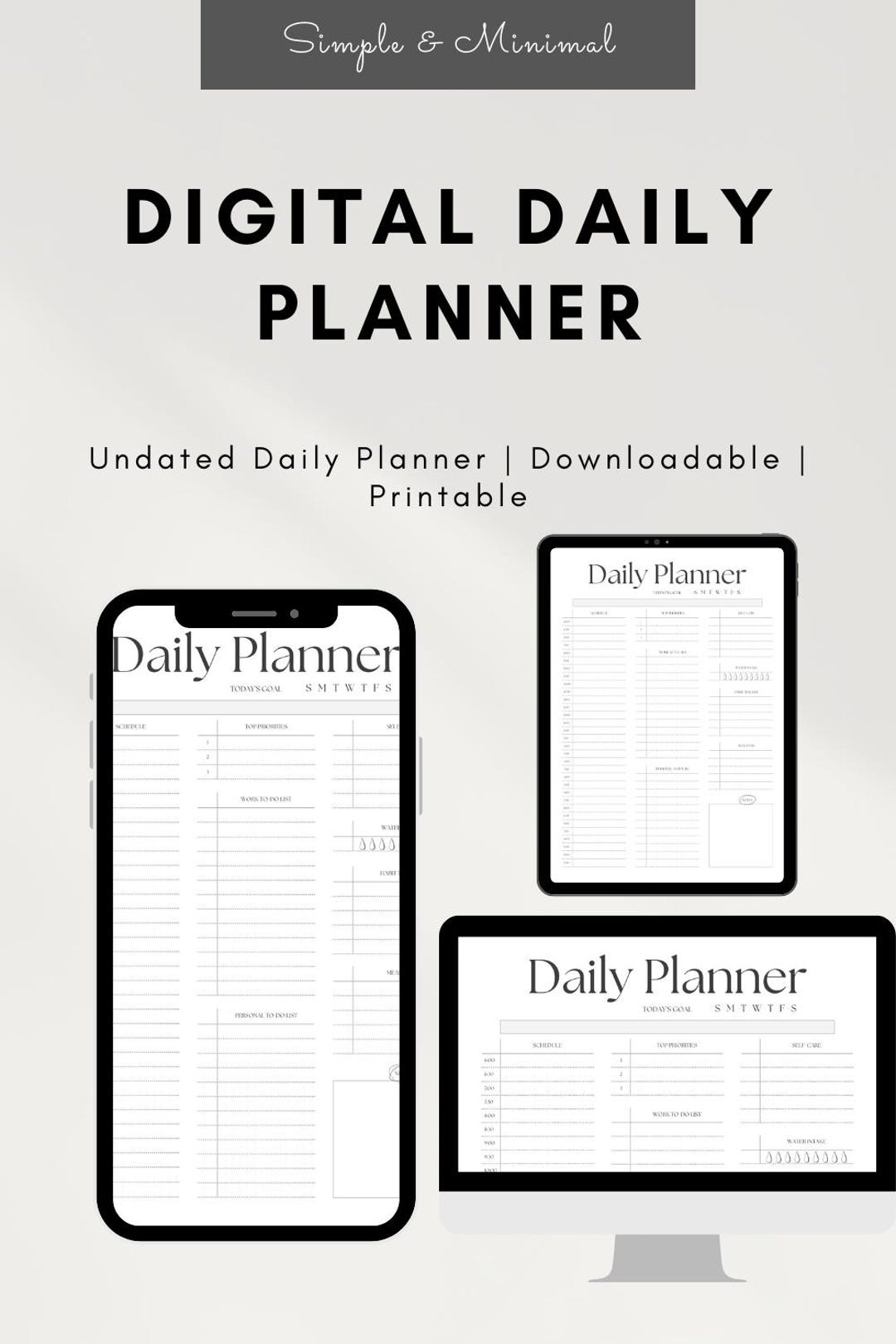 Daily Productivity Tool, Minimalist Digital Daily Planner, Daily ...
