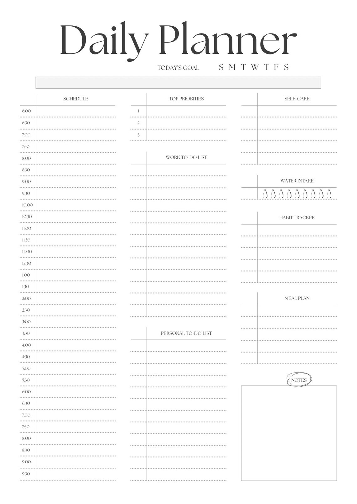 Daily Productivity Tool, Minimalist Digital Daily Planner, Daily ...