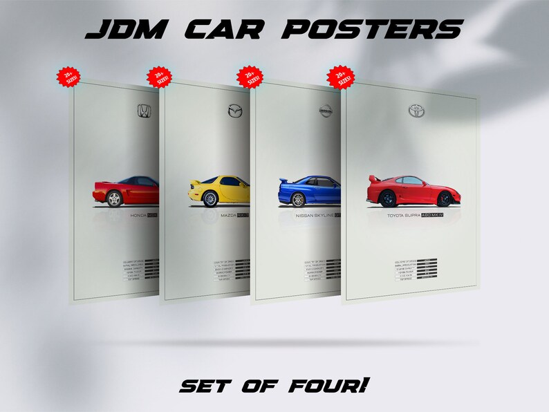 Jdm Car Posters Set Toyota Supra Mk4 Nissan GTR Mazda RX-7 - Etsy