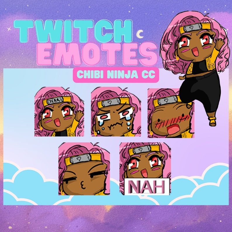 Cute Chibi Ninja CC Pink Hair Emote for Twitch & Discord! - Etsy