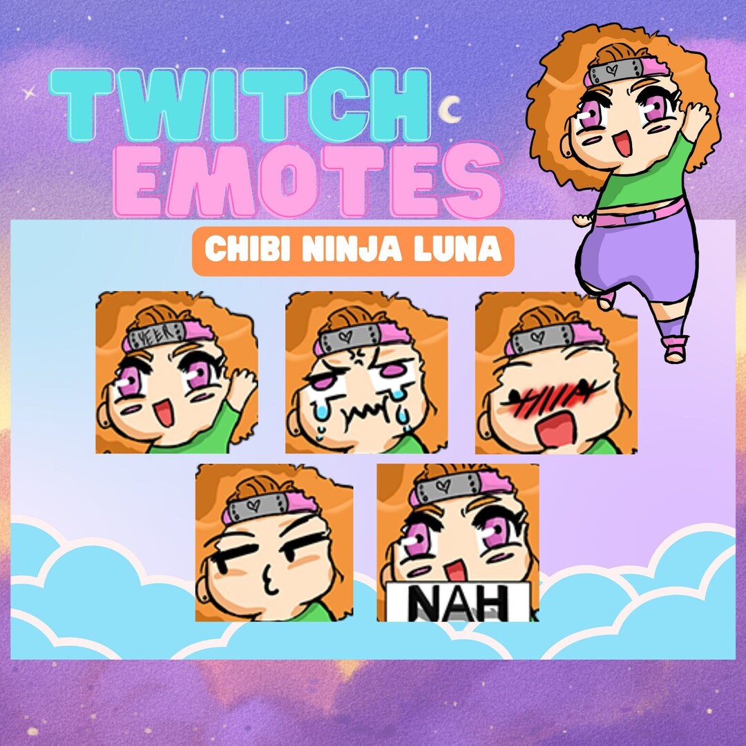 80s Cute Chibi Ninja Luna Orange Hair Emote for Twitch & Discord! - Etsy