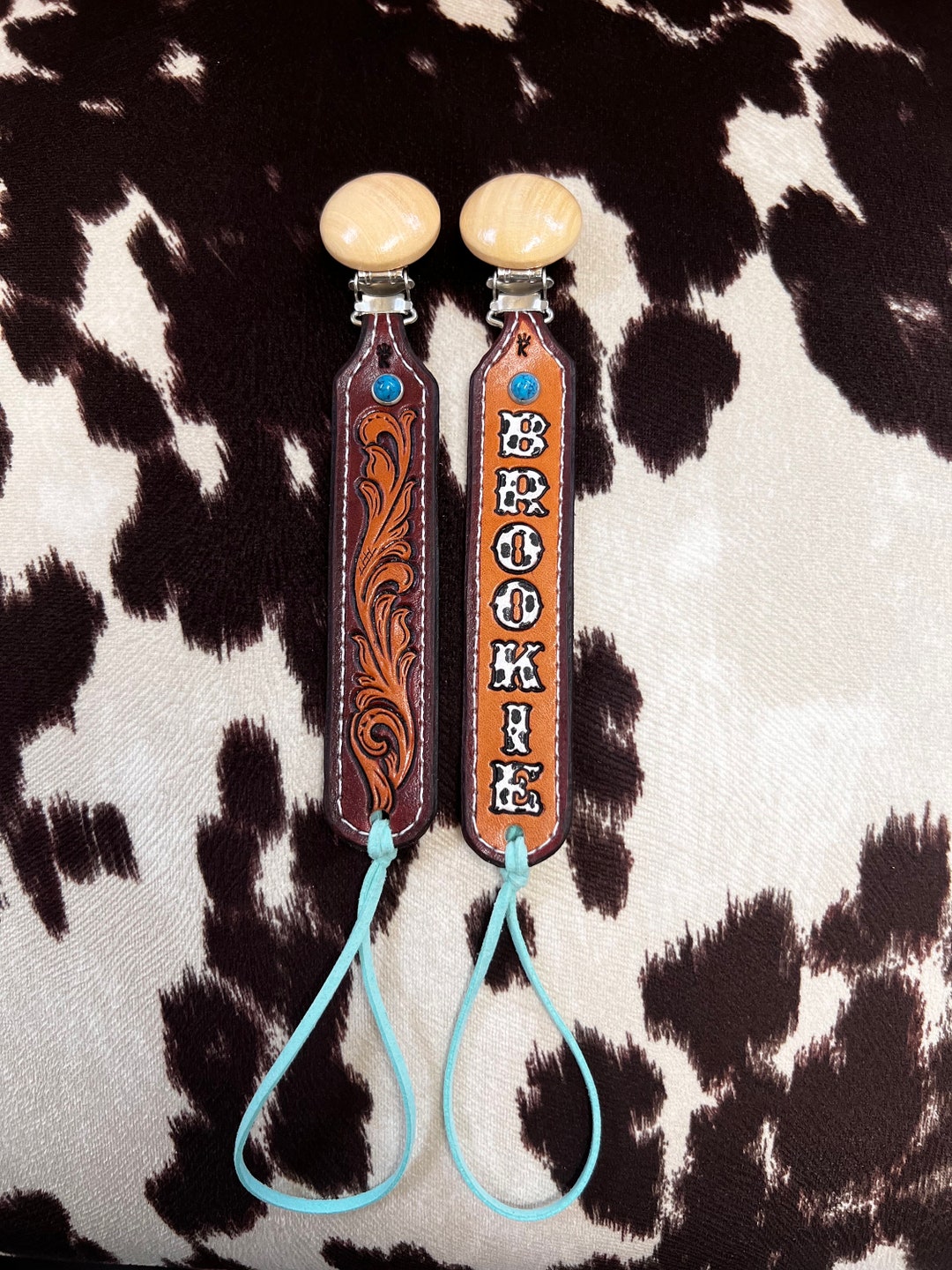 Tooled Leather Pacifier Clip - Etsy