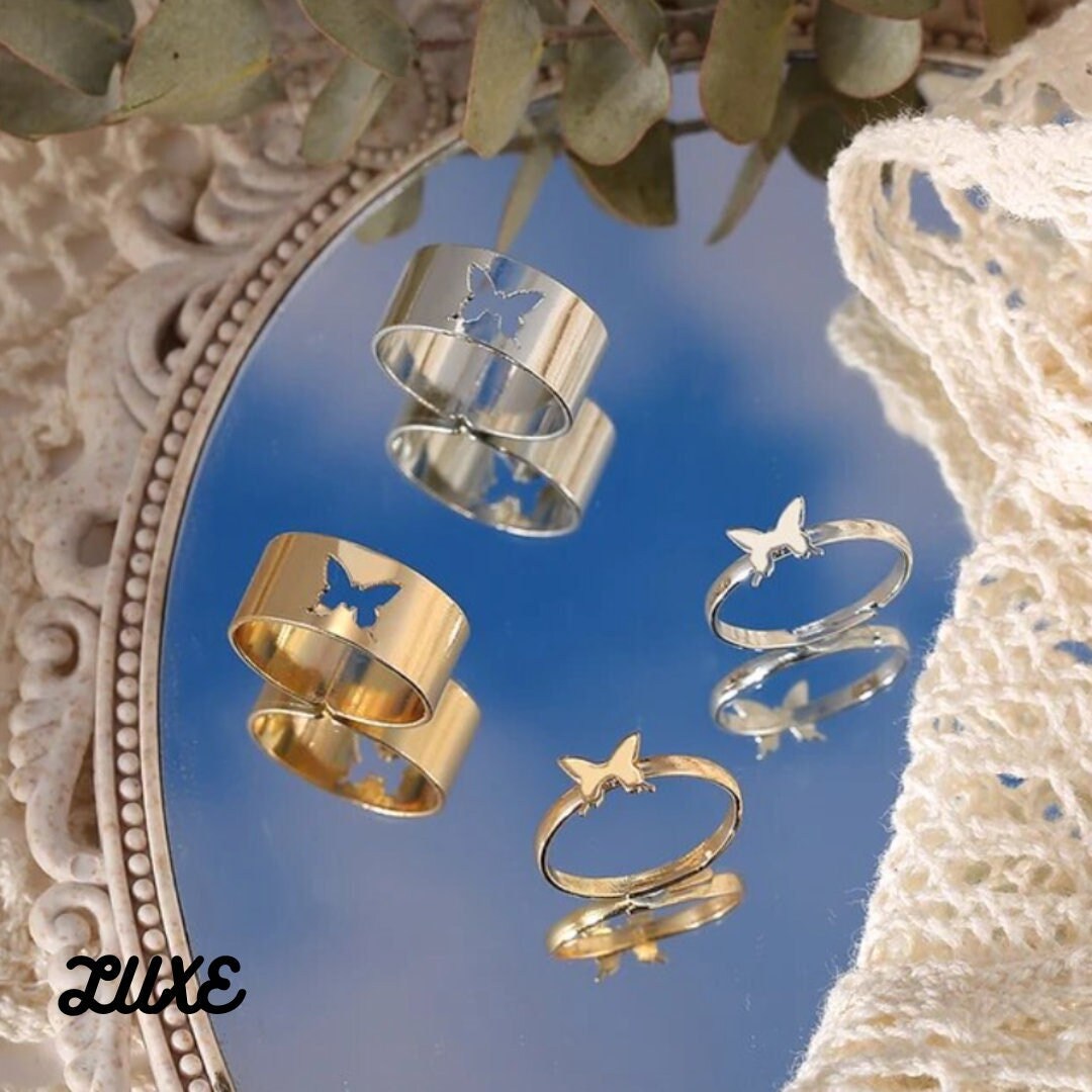 Butterfly Couple Ring Set, 18k Gold & Platinum Plated - Etsy