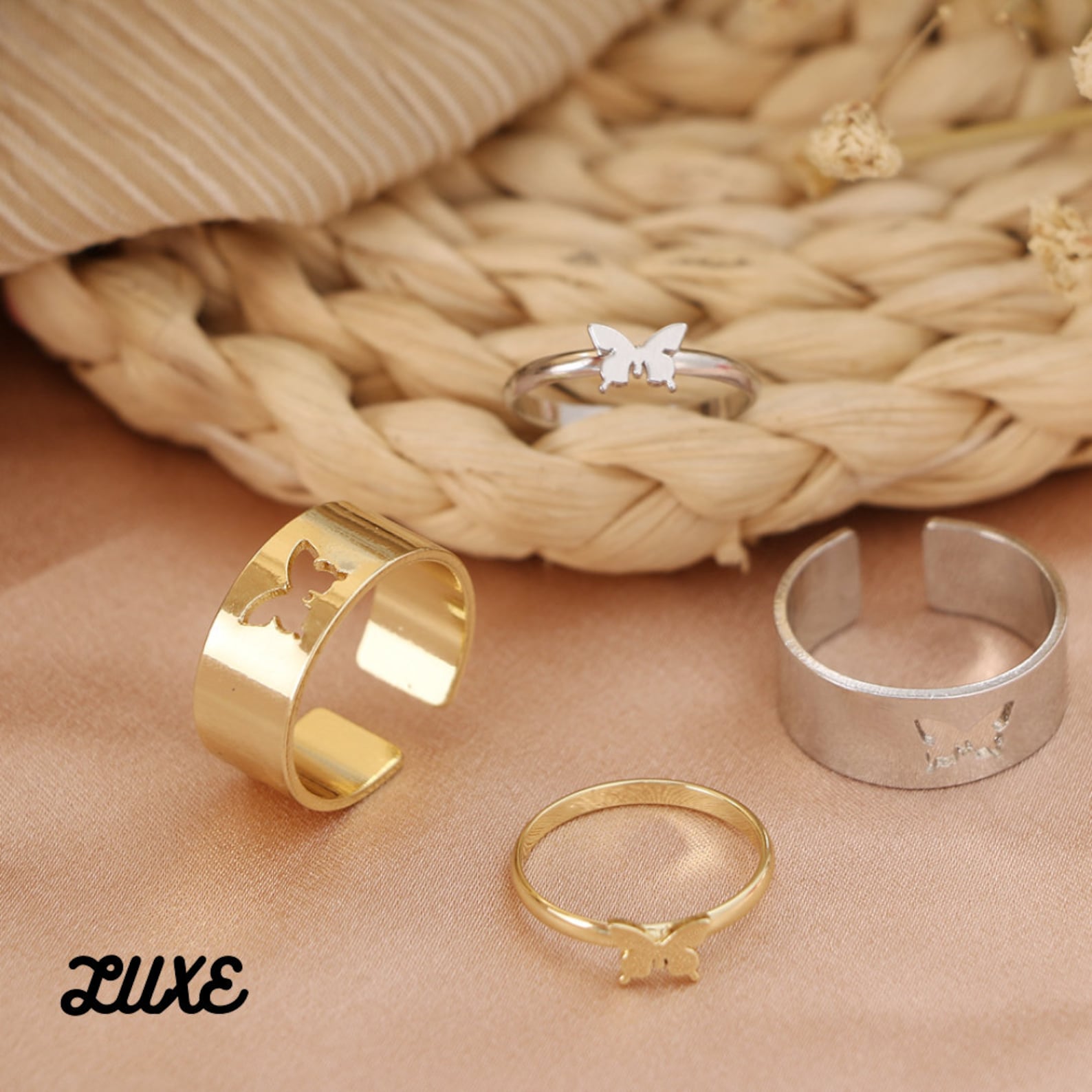 Butterfly Couple Ring, Custom Ring Set, 18k Gold, Custom Charming ...