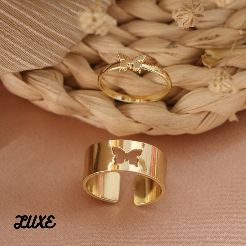 Butterfly Couple Ring, Custom Ring Set, 18k Gold, Custom Charming ...