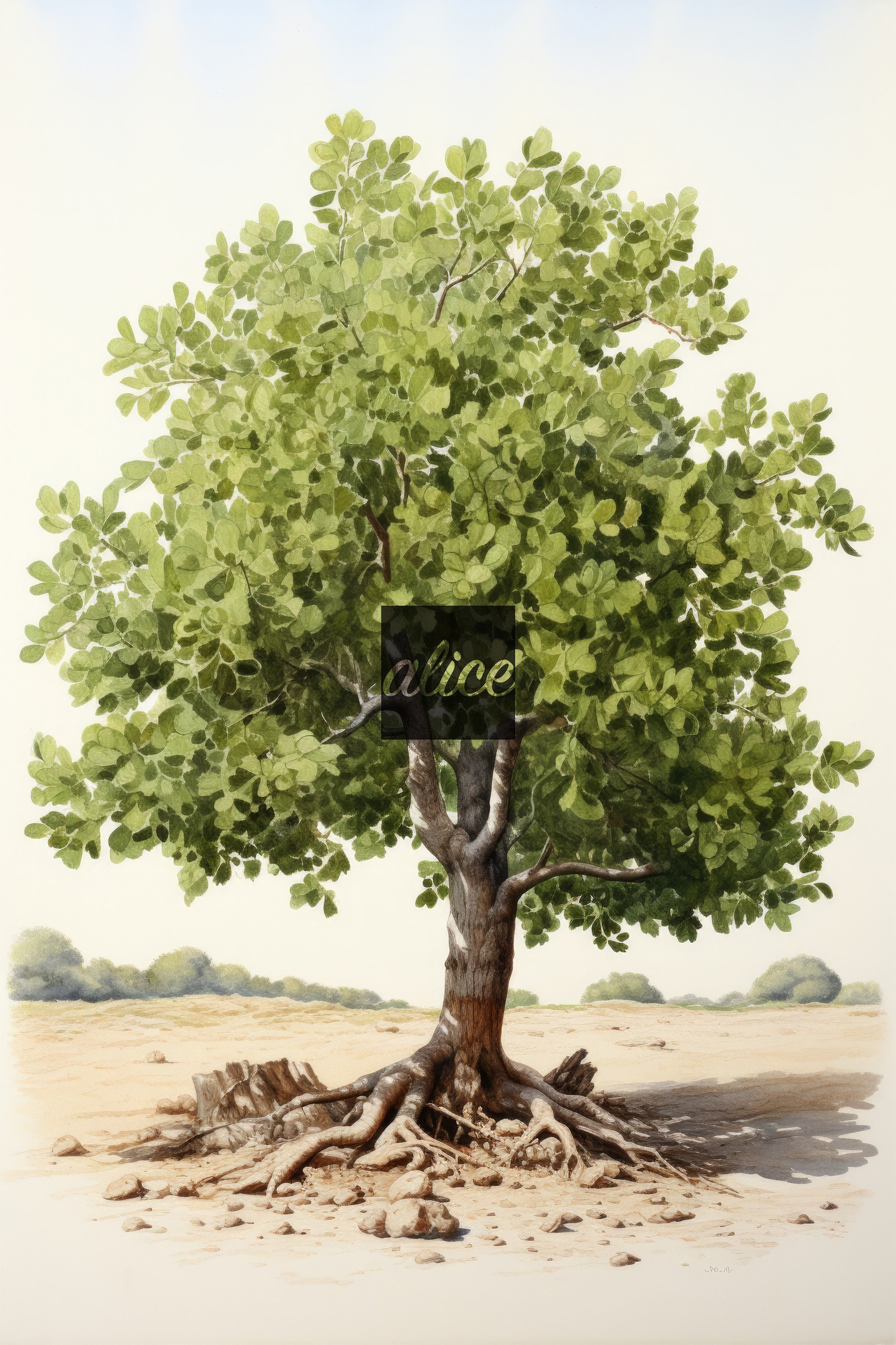 Fig Tree Painting, Watercolor Painting Fig Tree, Fig Tree Wall Art, Fig ...