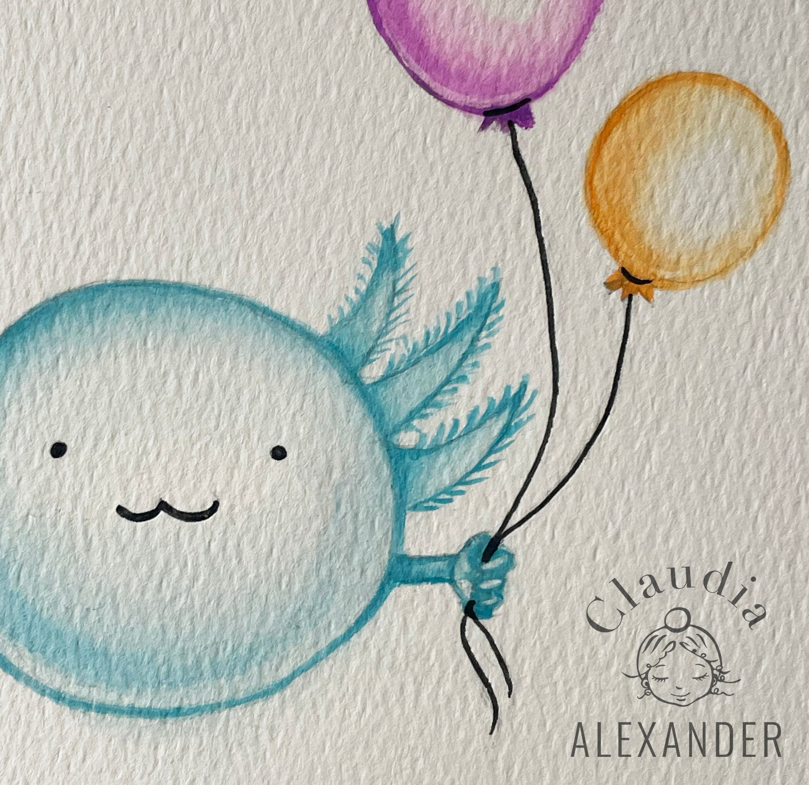 Cute Axolotl Drawing: 5x7 Birthday Card blank Inside - Etsy