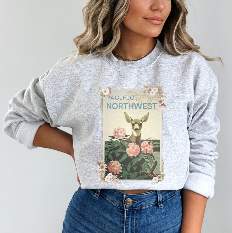 Pacific Northwest Deer Sweatshirt, Vintage Travel Poster Sweatshirt ...