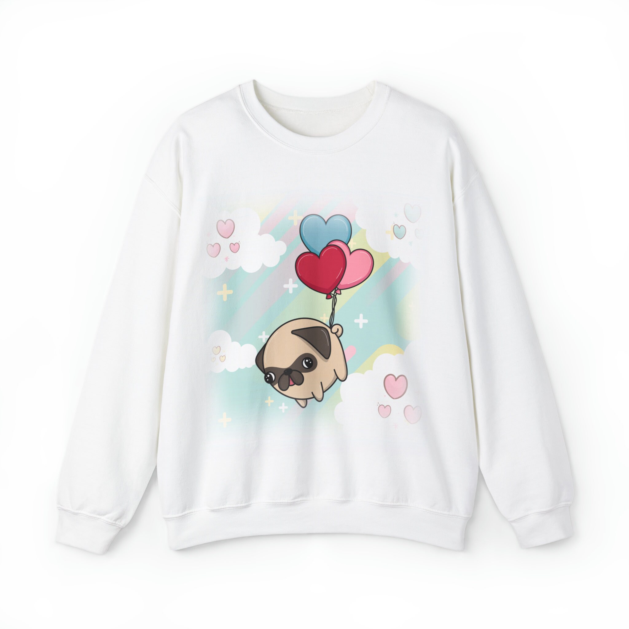 When Pugs Fly, Pug in the Sky Crewneck Sweatshirt, Cute Cartoon Pug ...