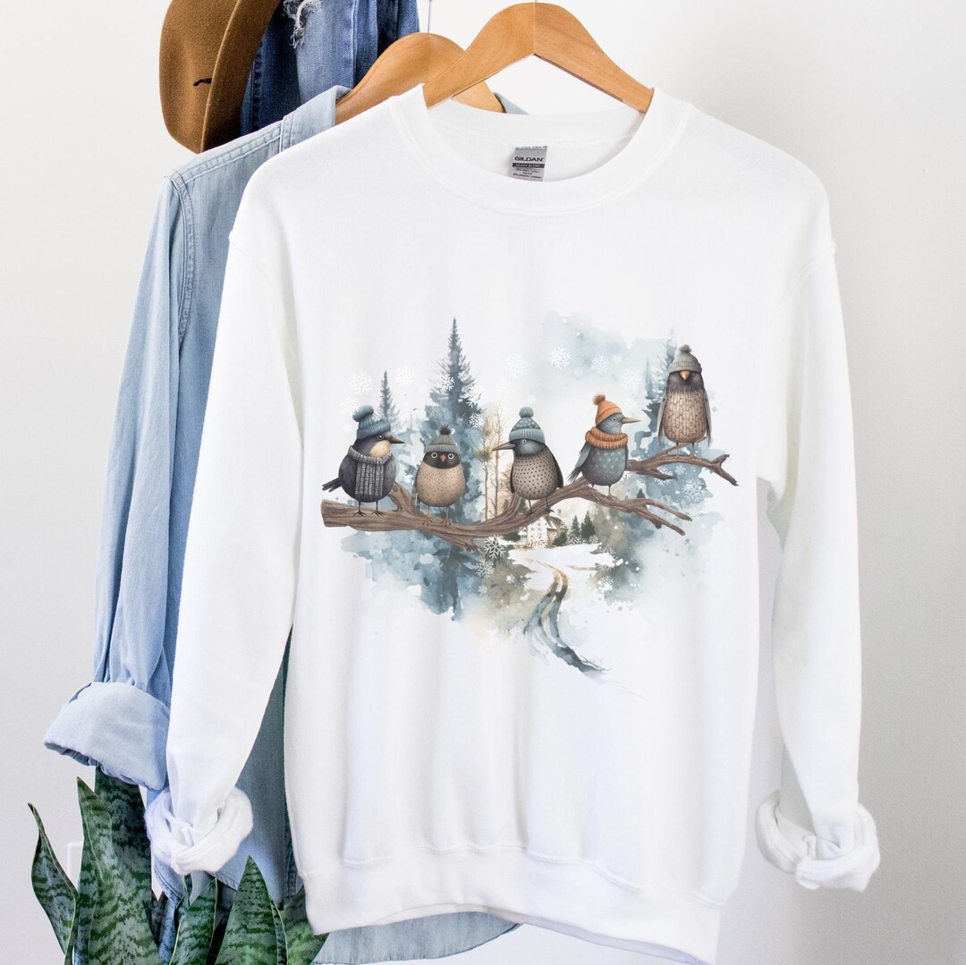 Snow Birds Crewneck Sweatshirt, Bird Sweatshirt, Holiday Sweatshirt ...