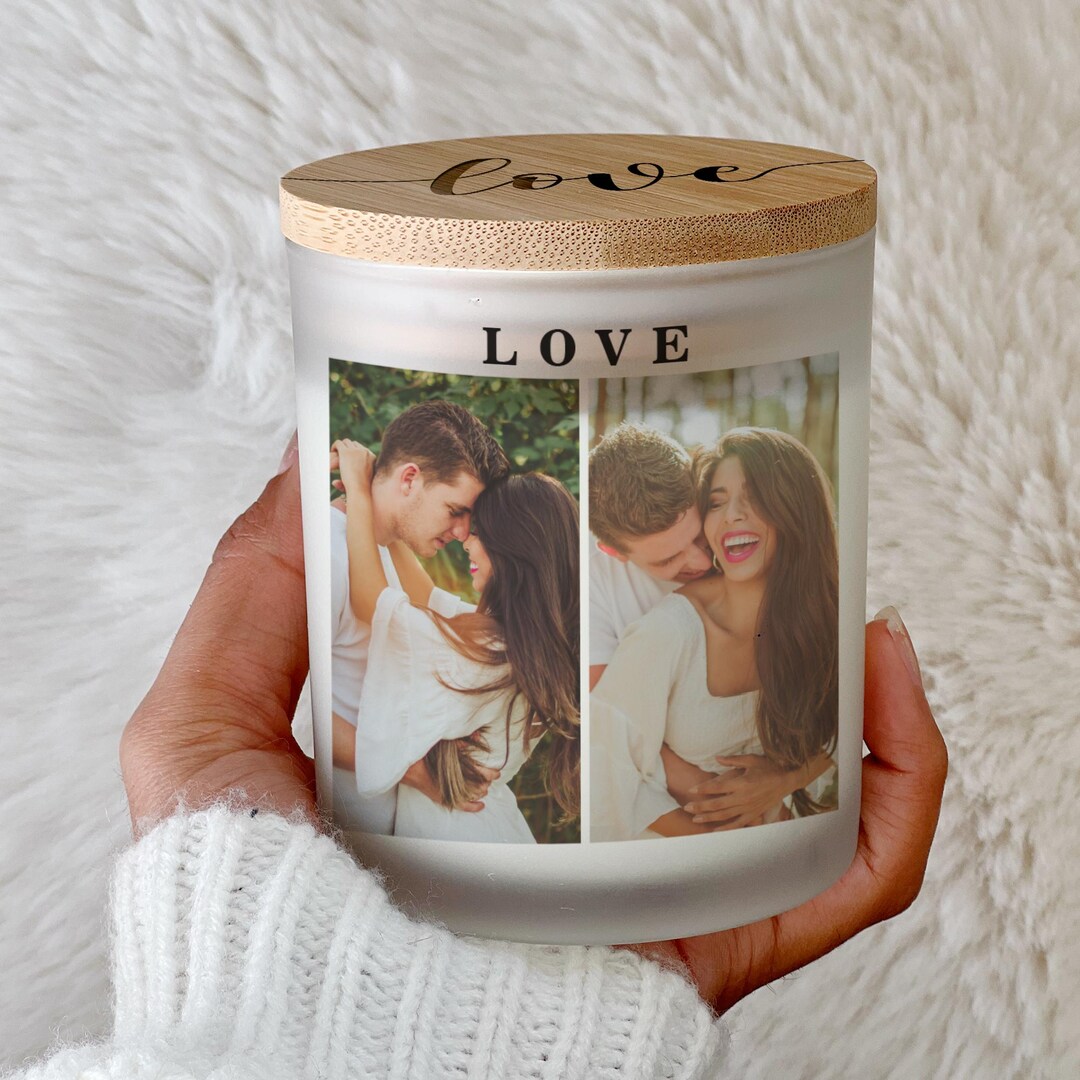 Custom Photo Candle, Gift for Couples, Printed on Glass, Lid Engraving ...