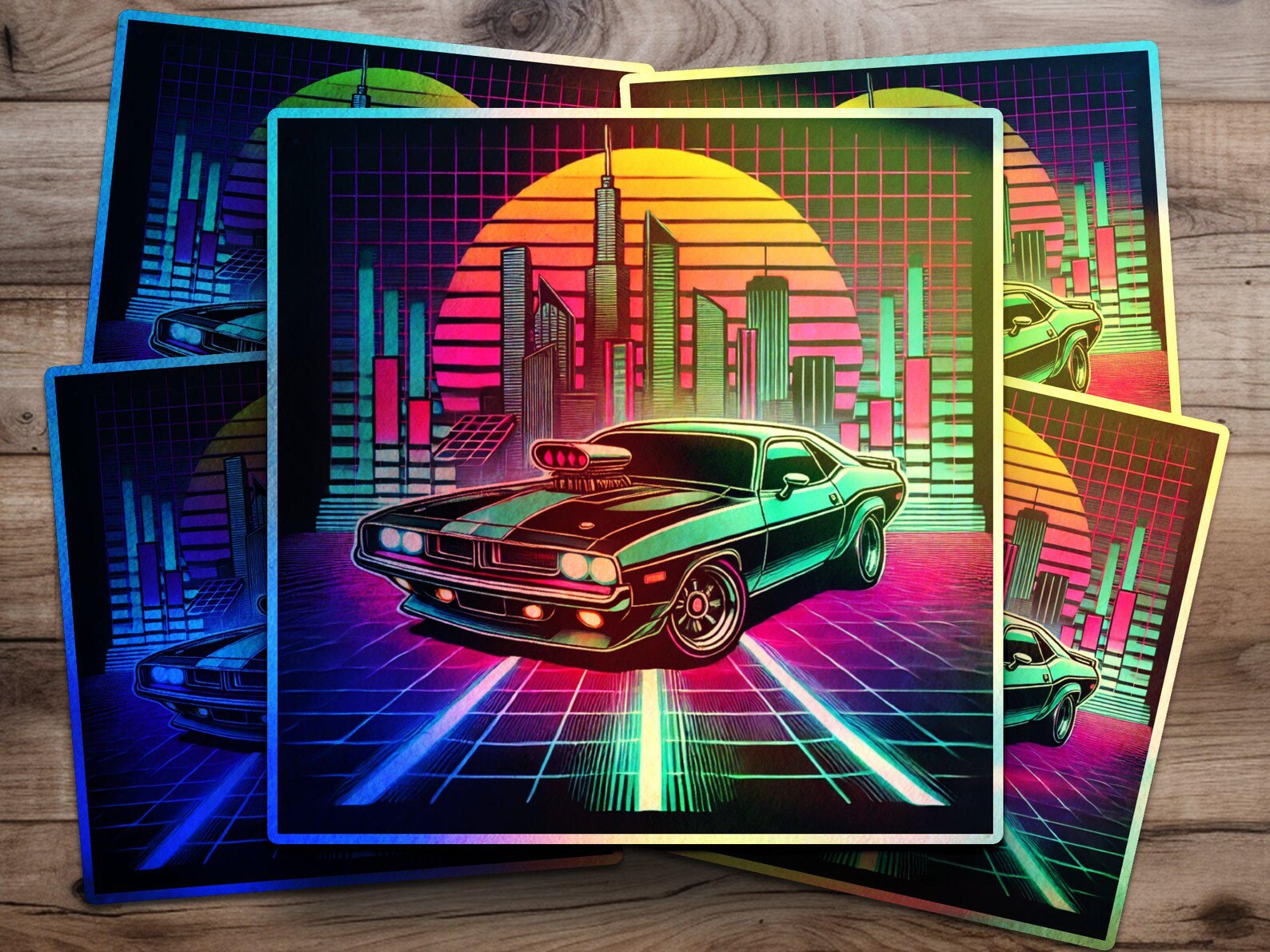 Retro Car Sticker, Vaporwave Aesthetic Car Decal, Neon Sunset Urban Car ...
