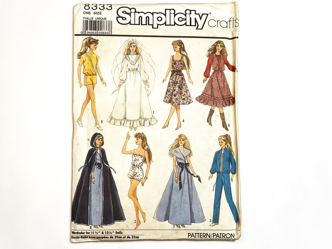 Simplicity 8333 Vintage Doll Clothes Sewing Pattern for 11.512.5 Doll ...