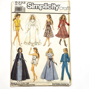 Simplicity 8333 Vintage Doll Clothes Sewing Pattern for 11.512.5 Doll ...