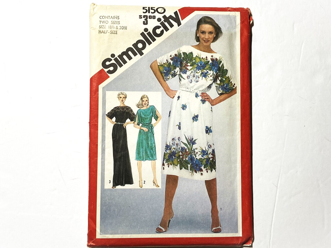 Simplicity 5150 Vintage Sewing Pattern Pullover Dress Sizes 18 1/2 & 20 ...