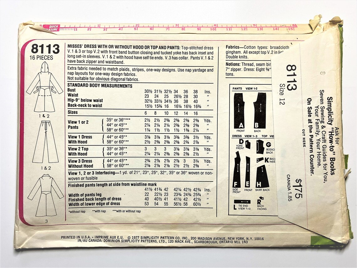 Simplicity 8113 Vintage Sewing Pattern Misses' Dress With or Without ...