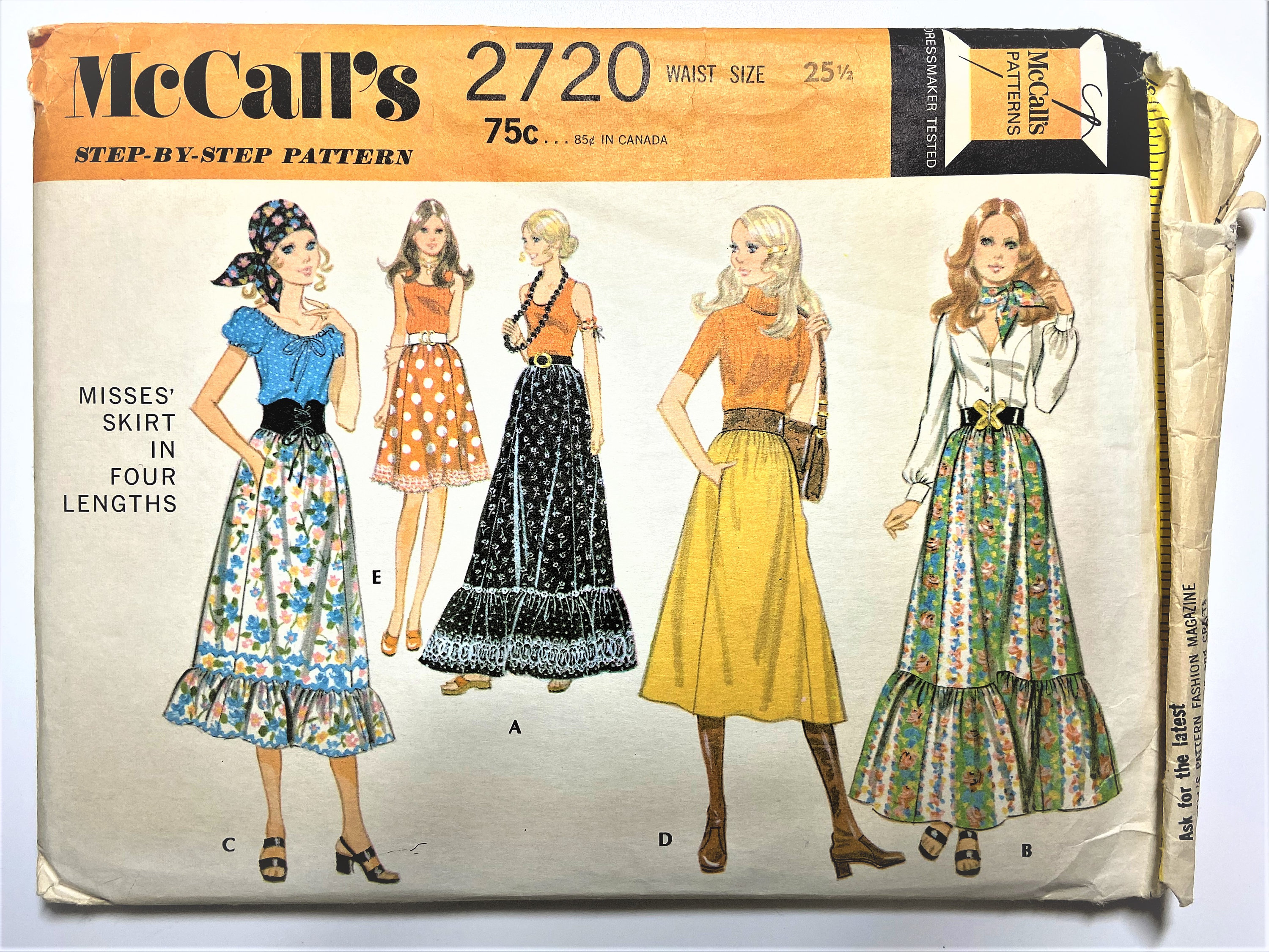 Mccall's 2720 Vintage Sewing Pattern Skirt in Four Lengths Waist 25 1/2 ...