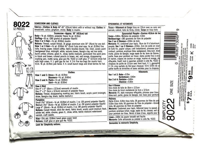 Vintage Simplicity 8022 Sewing Pattern Simplicity Crafts Scarecrow and ...