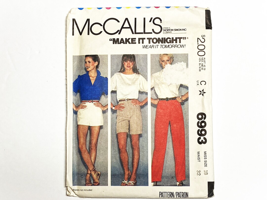 Mccall's 6993 Vintage Sewing Pattern Misses' Pants or Shorts Size 18 ...