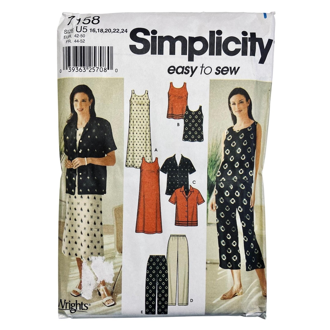 Simplicity 7158 Sewing Pattern Misses' Dress Top Skirt Pants Size 16-24 ...