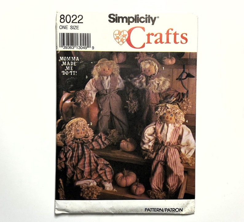 Vintage Simplicity 8022 Sewing Pattern Simplicity Crafts Scarecrow and Clothes Uncut - Etsy
