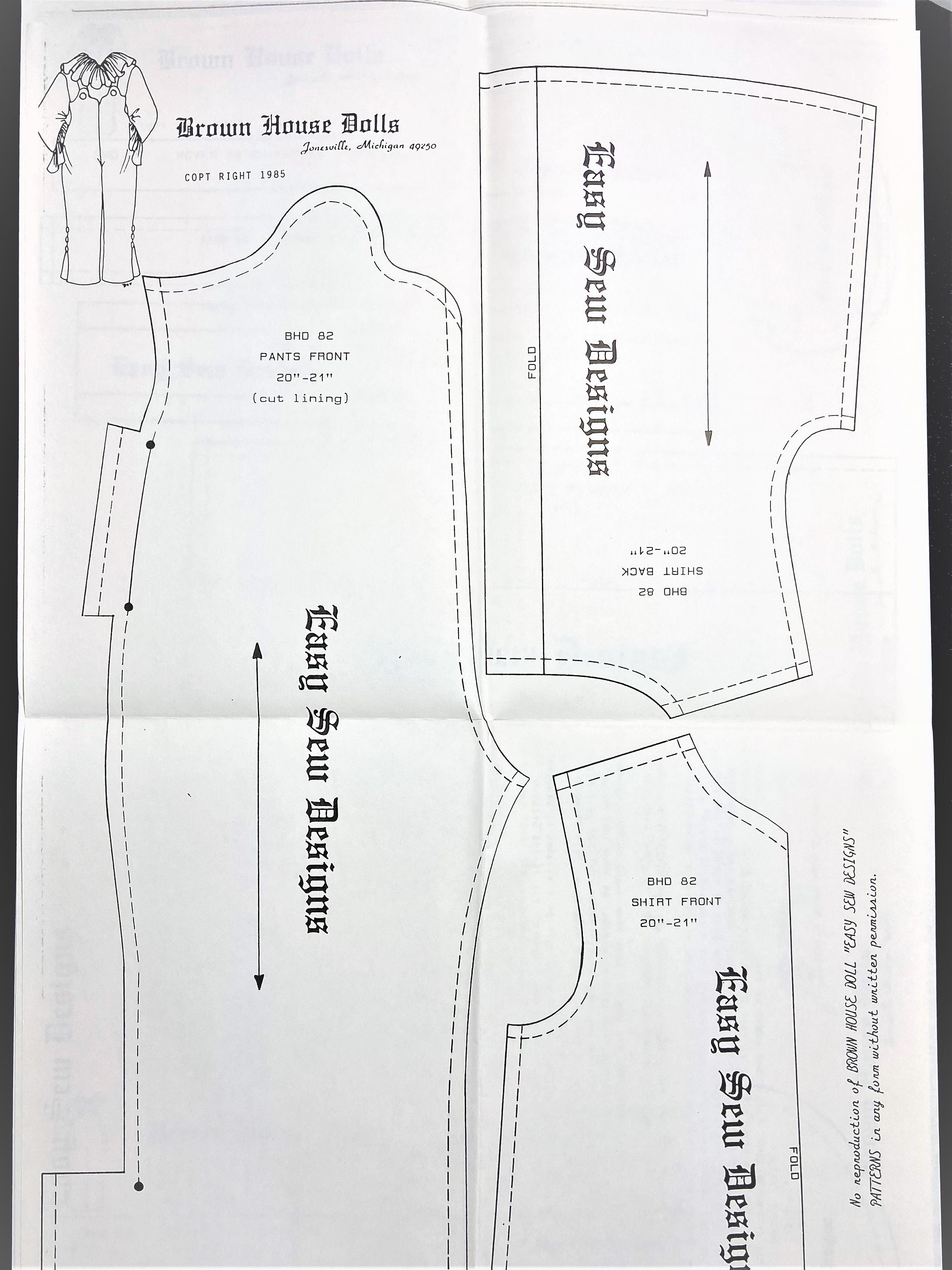 Vintage Easy Sew Designs Brown House Dolls Clothes Pattern 82 for a 20 ...