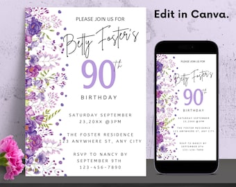 90th Birthday Invitation - Editable Invite Template for Any Age ...