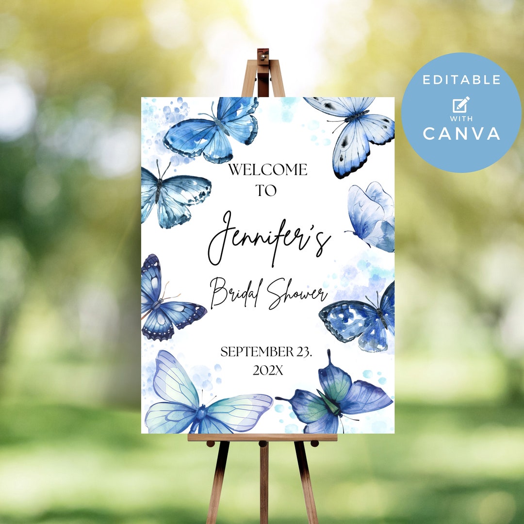 Bridal Shower Welcome Sign - Editable Blue Butterfly Bridal Brunch ...