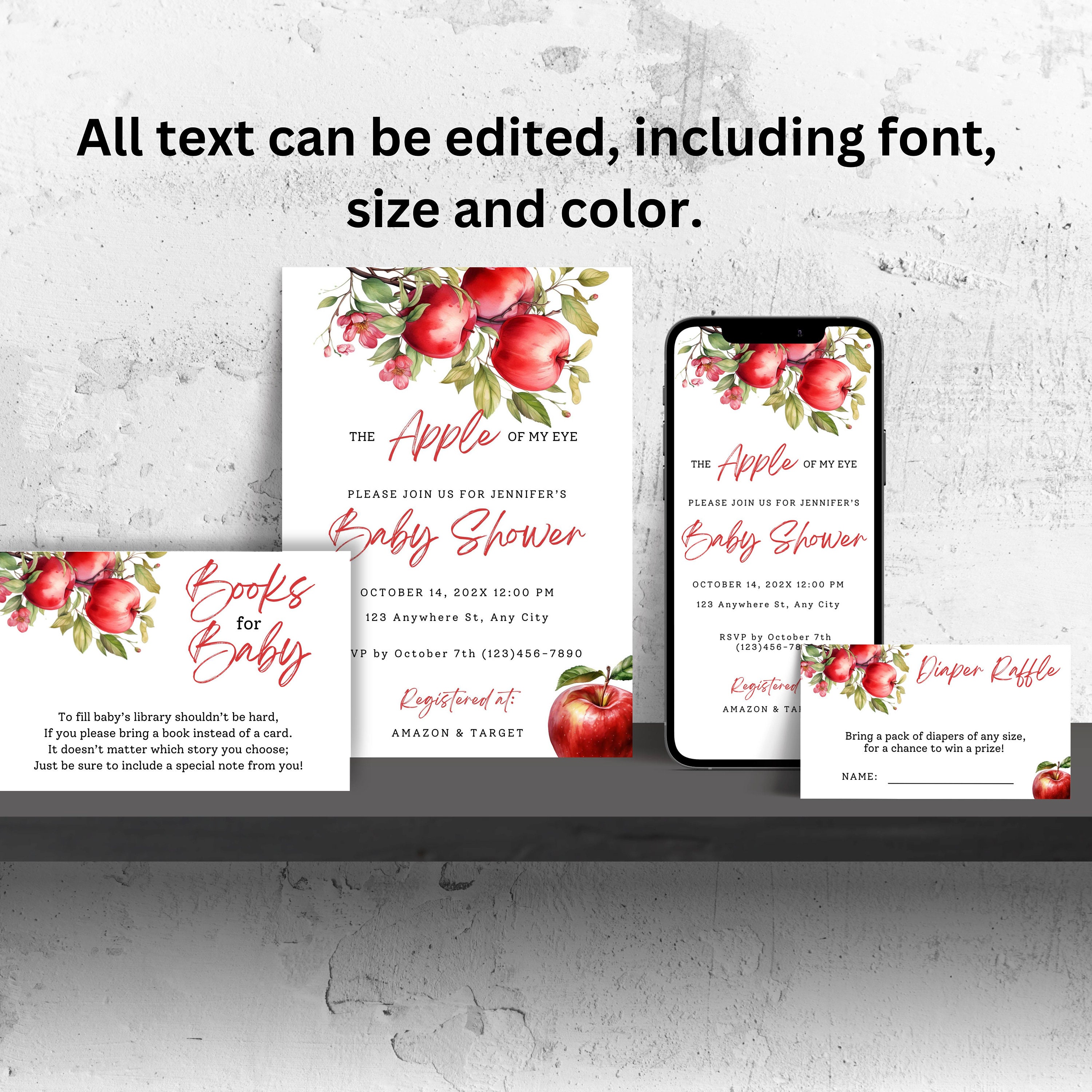 Apple of My Eye Baby Shower Invitation Bundle - Fall Evite - Gender ...