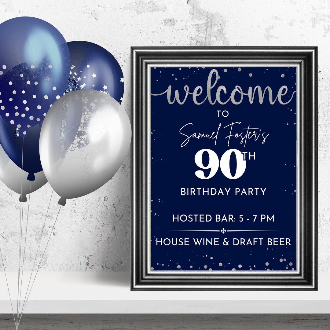 90th Birthday Bar Sign - Editable Any Age Sign Template Printable ...