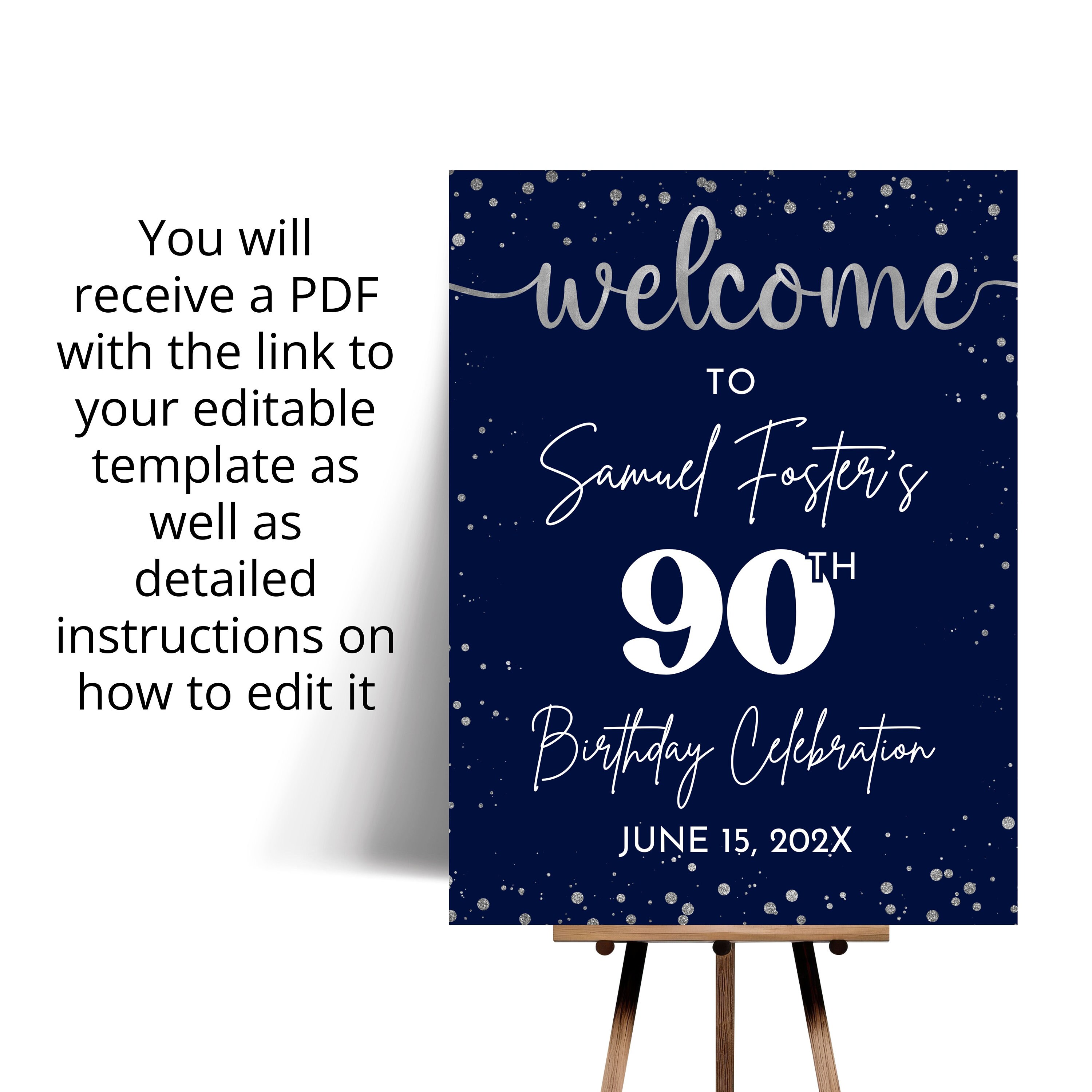 90th Birthday Welcome Sign - Editable Sign Template Printable - Instant ...