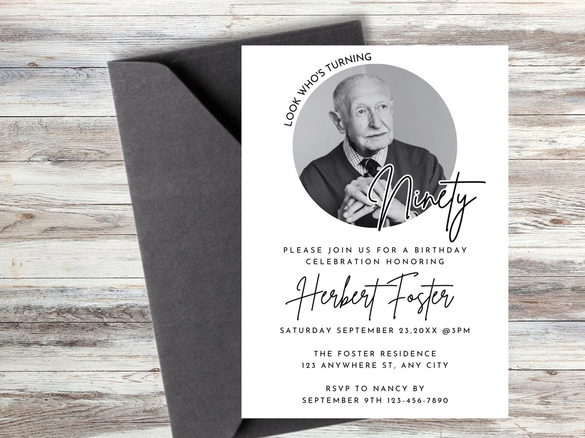 90th Birthday Invitation - Editable Invite Template for Any Age ...