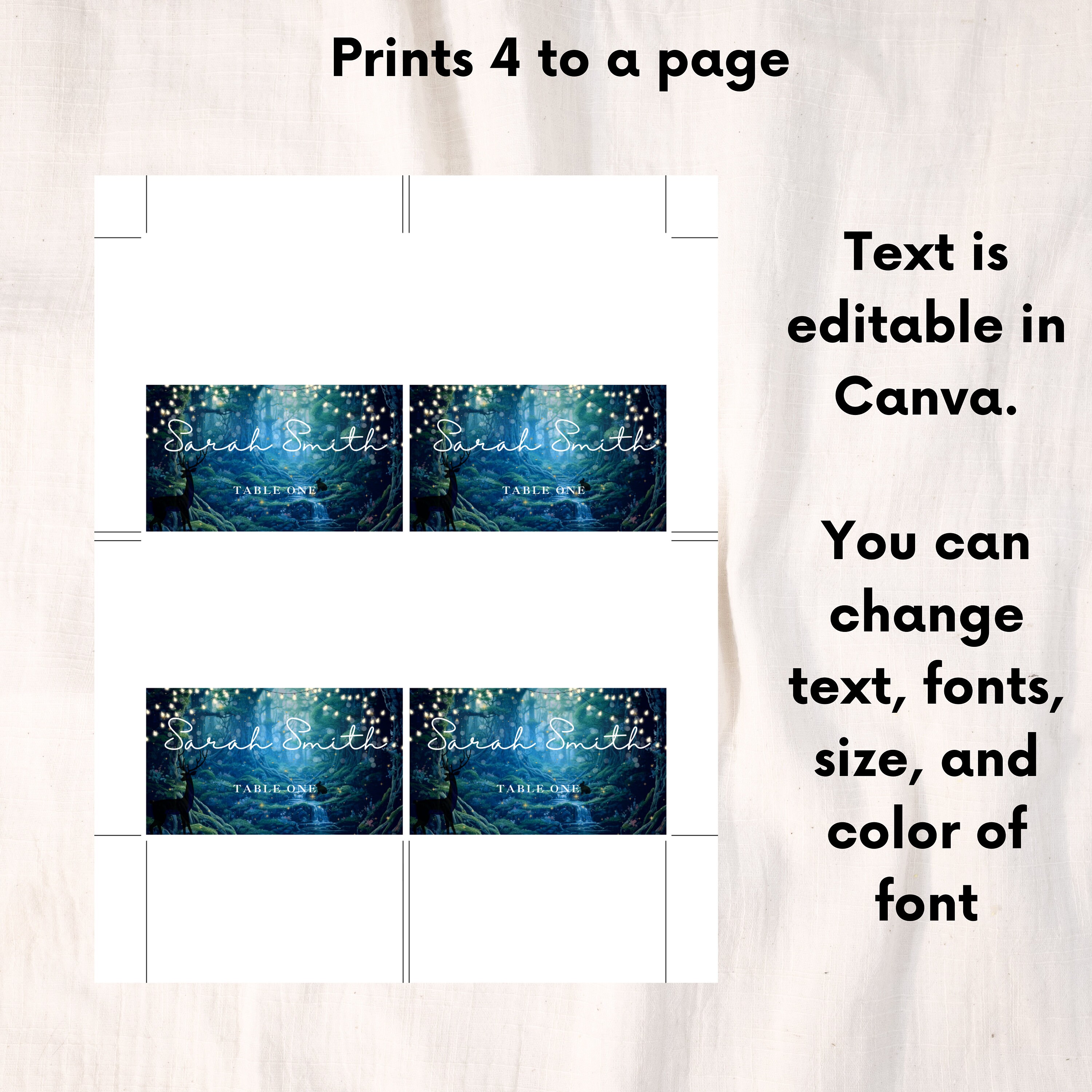 Enchanted Forest Place Card Template Printable Escort Name Card for ...