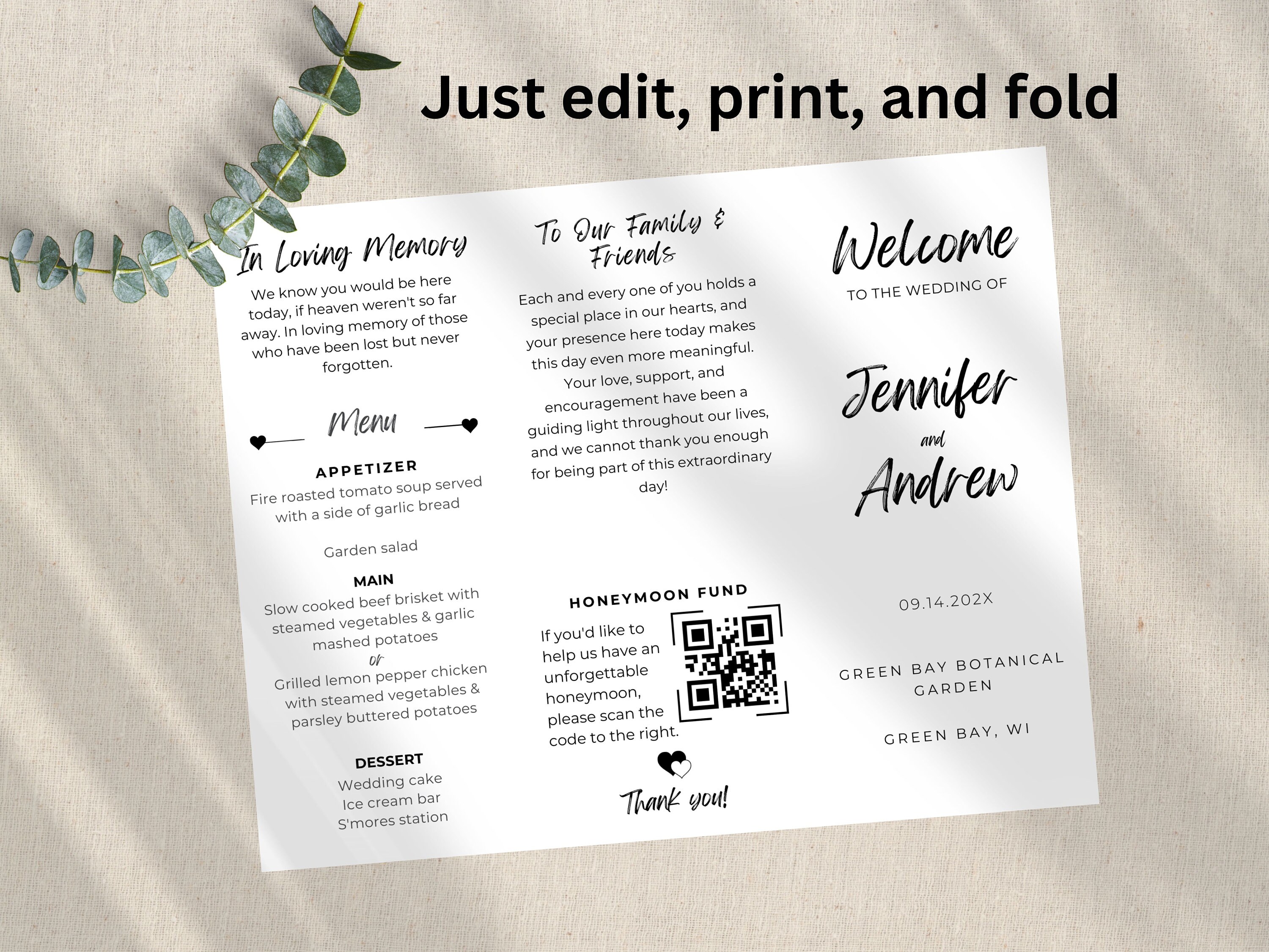 Trifold Wedding Program Printable Folded Infographic Template Download ...