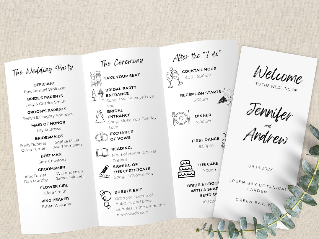 Trifold Wedding Program - Printable Folded Infographic Template ...
