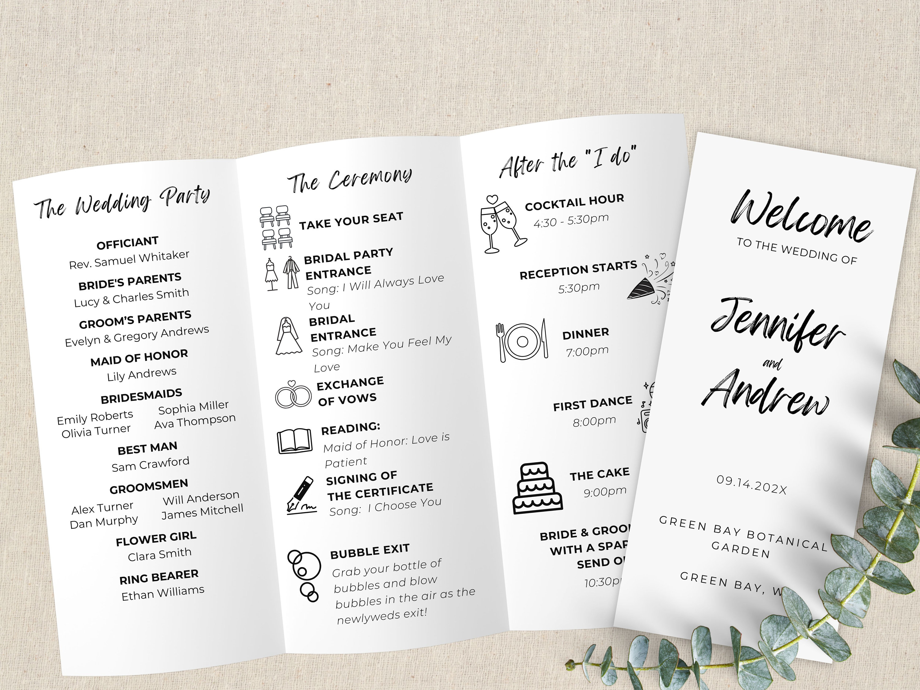 Trifold Wedding Program Printable Folded Infographic Template Download ...