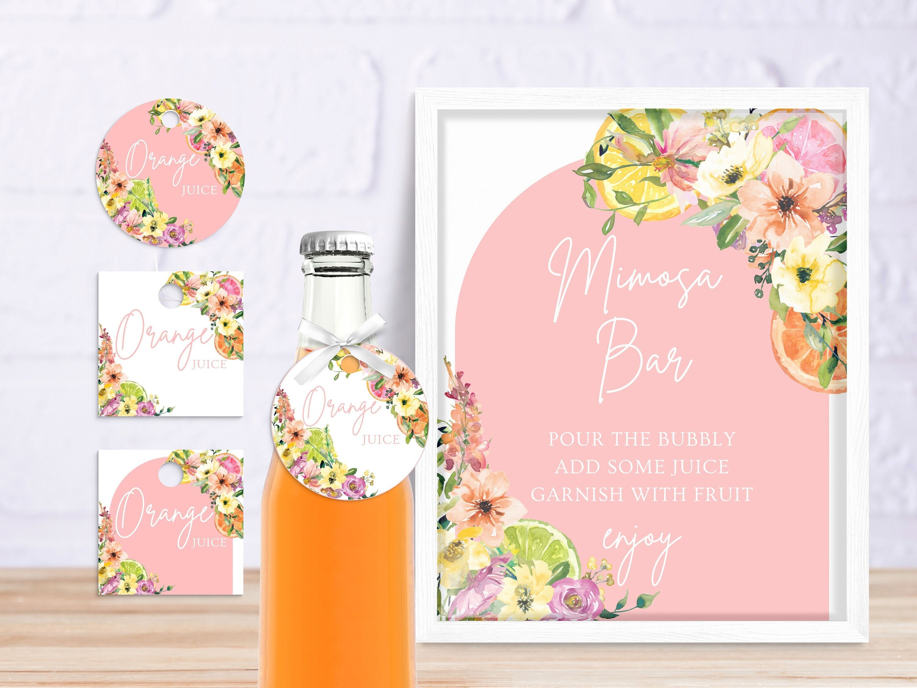 Mimosa Bar Sign and Tags Citrus Bridal Shower Editable Printable ...