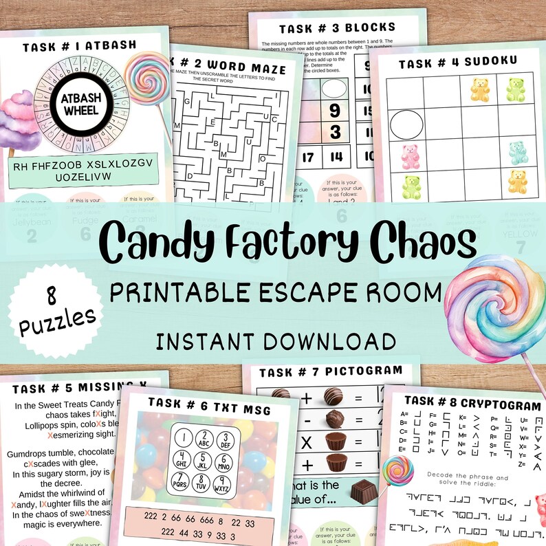 Candy Factory Chaos Escape Room for Kids - Printable Activity for ...