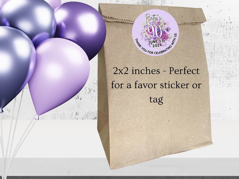 90th Birthday Favor Sticker - Editable Any Age Birthday Circle Tag ...