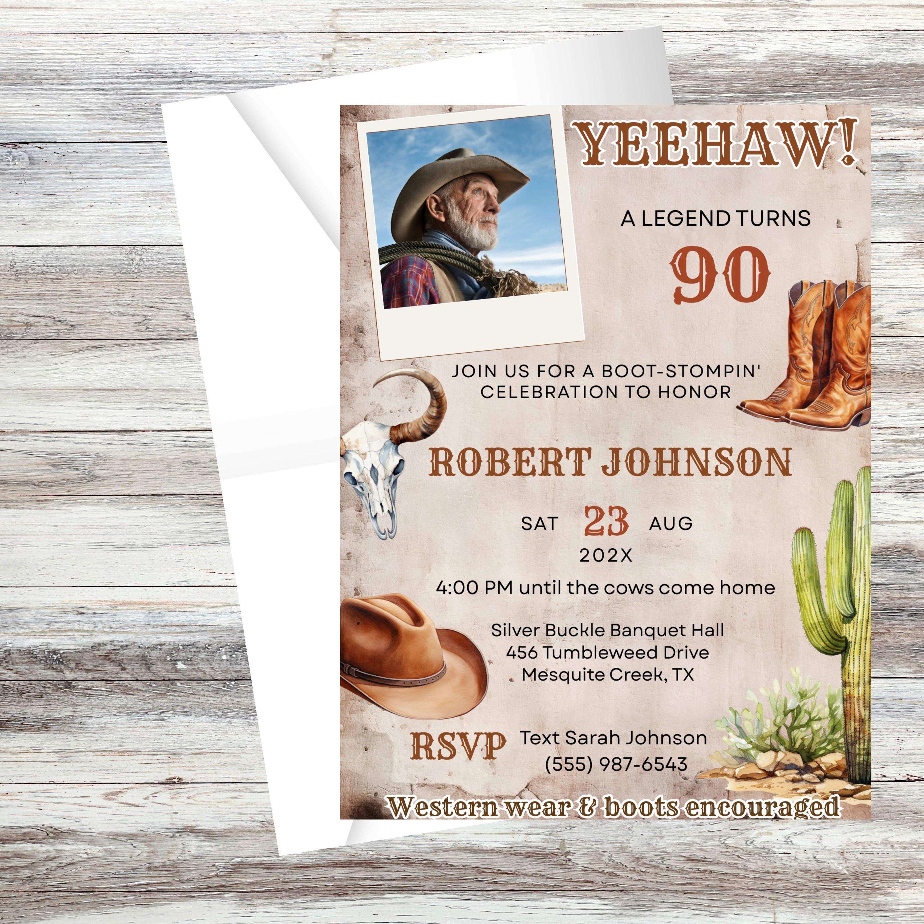 90th Birthday Invitation With Photo - Editable Invite Template for Any ...
