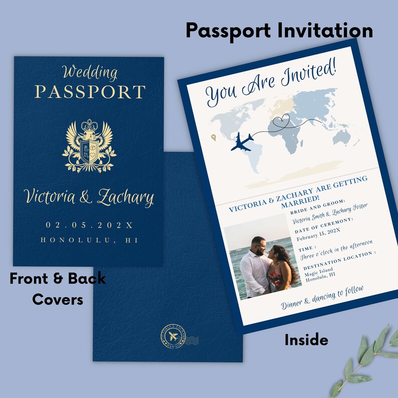 Passport Wedding Invitation Template BUNDLE for Destination Travel Theme Wedding With Program ...